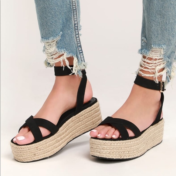 Lulus | Shoes | Lulus Black Suede Espadrille Platform Sandals | Poshmark